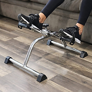 DMI Portable Exercise Bike, Under Desk Bike Pedal Exerciser for Arms or Legs can be used as Workout Equipment or Physical Therapy with Manual Tension Adjuster, Chrome