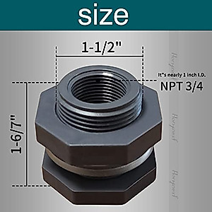Horiznext NPT3/4 PVC Bulkhead Fitting, Plastic Pipe Connector for rain Barrel Garden Hose Adapter Spigot kit Water Tank Gallon Drain Bucket (pack of 4 pcs)