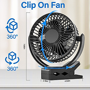 Svinkal Personal usb Fan 5000mAh Battery Operated with Suction fixation 6in, 3 Speeds, 720 adjustment, Portable Fan for Table, Bedroom, Desk, Camping, Stroller, Golf Cart