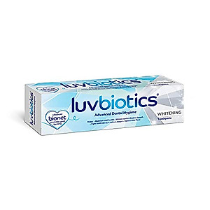 Luvbiotics Whitening Toothpaste with Probiotics & Xylitol promotes good bacteria for whiter teeth, fresh breath & healthy gums.Free from SLS, Parabens, Artificial Colours/Flavours/Sweeteners 75ml Tube