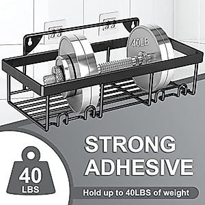 Homarkable Shower Caddy 5-Pack, Self Adhesive Bathroom Shower Organizer, Wall Mounted Bathroom Shower Rack with Soap Holder and ToothBrush Holder, Shower Shelves for Inside Shower, Kitchen (Black)