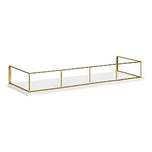 Kate and Laurel Benbrook Wood Shelf, 24" x 8", White and Gold, Modern Glam Storage Shelf