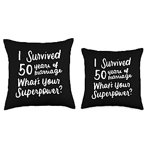 50 Years of Marriage Superpower Golden Wedding Anniversary Throw Pillow