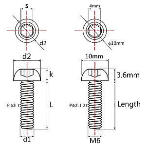 Wanyifa Titanium M6 12 16 20 25 30 Button Head Bolt Screws Pack of 6 (M6x16mm, Gold)