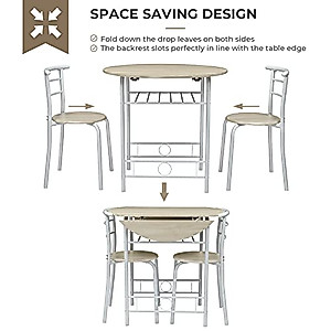 VINGLI 31.5" Drop Leaf Dining Table for Small Space,Small Kitchen Table Set for 2,Round Folding Table with 2 Chairs for Home,Kitchen,Apartment,White&Oak