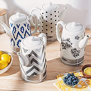 BELLA Electric Kettle & Tea Pot - Ceramic Water Heater with Detachable Swivel Base, Auto Shut Off & Boil Dry Protection, 1.5 Liter, Silver Chevron