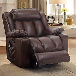 COOSLEEP Large Power Lift Recliner Chair with Massage and Heat for Elderly, Overstuffed Wide Recliners, Breathable Leather with Breathable microporous, USB Ports, 2 Cup Holders (Brown)