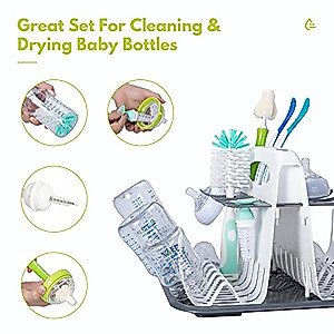 CAREBABYMORE High Capacity Drying Rack with 5pcs Brushes, Deluxe Countertop Drying Rack, Universal Drying Station, Baby Bottle Drying Rack with Bottle Brushes, Cup and Bottle Drying Rack, White