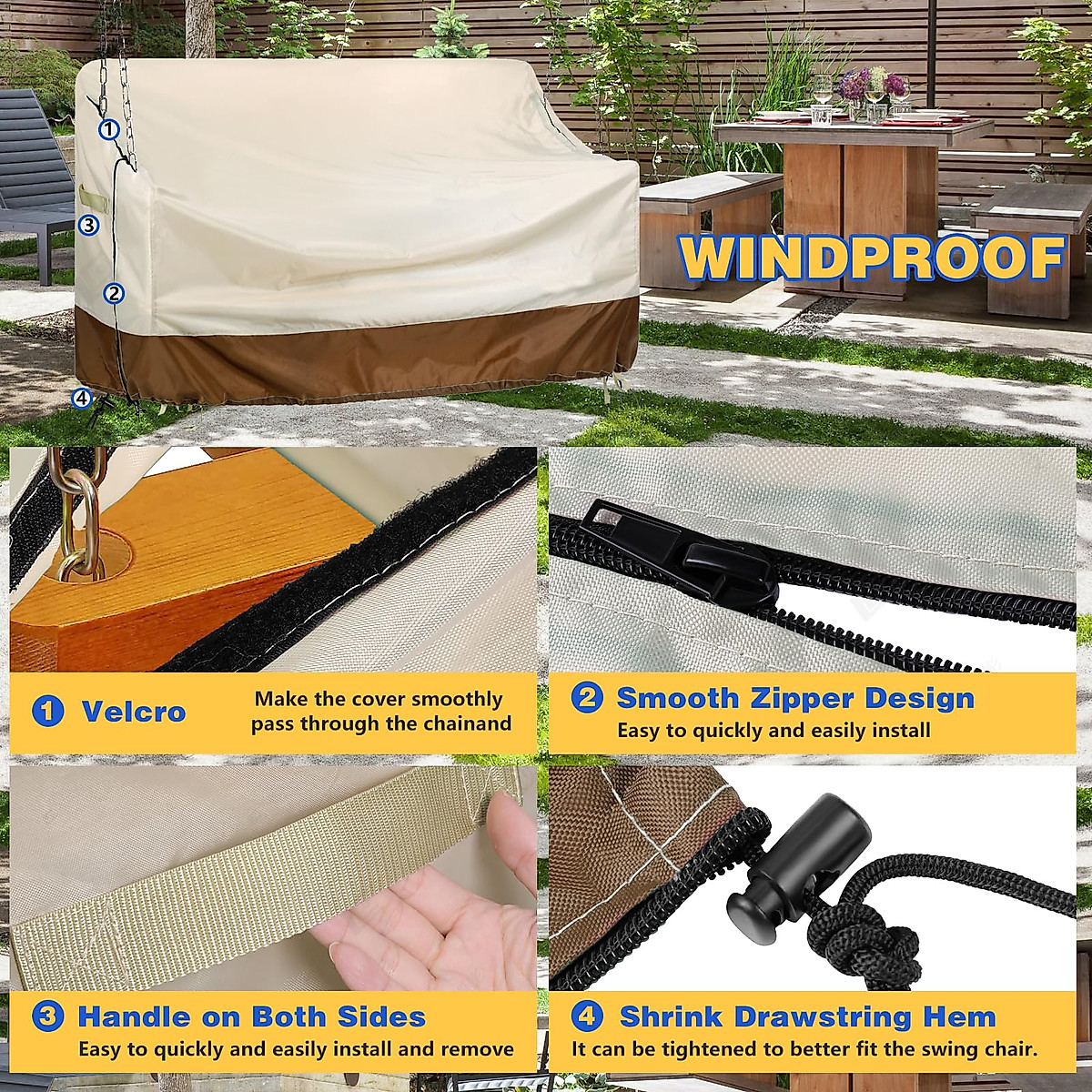 CHENGWEI Hanging Porch Swing Cover 56 Inch Outdoor Swing Chair Cover Waterproof Patio Swing Cover(56x25x32 Inches)