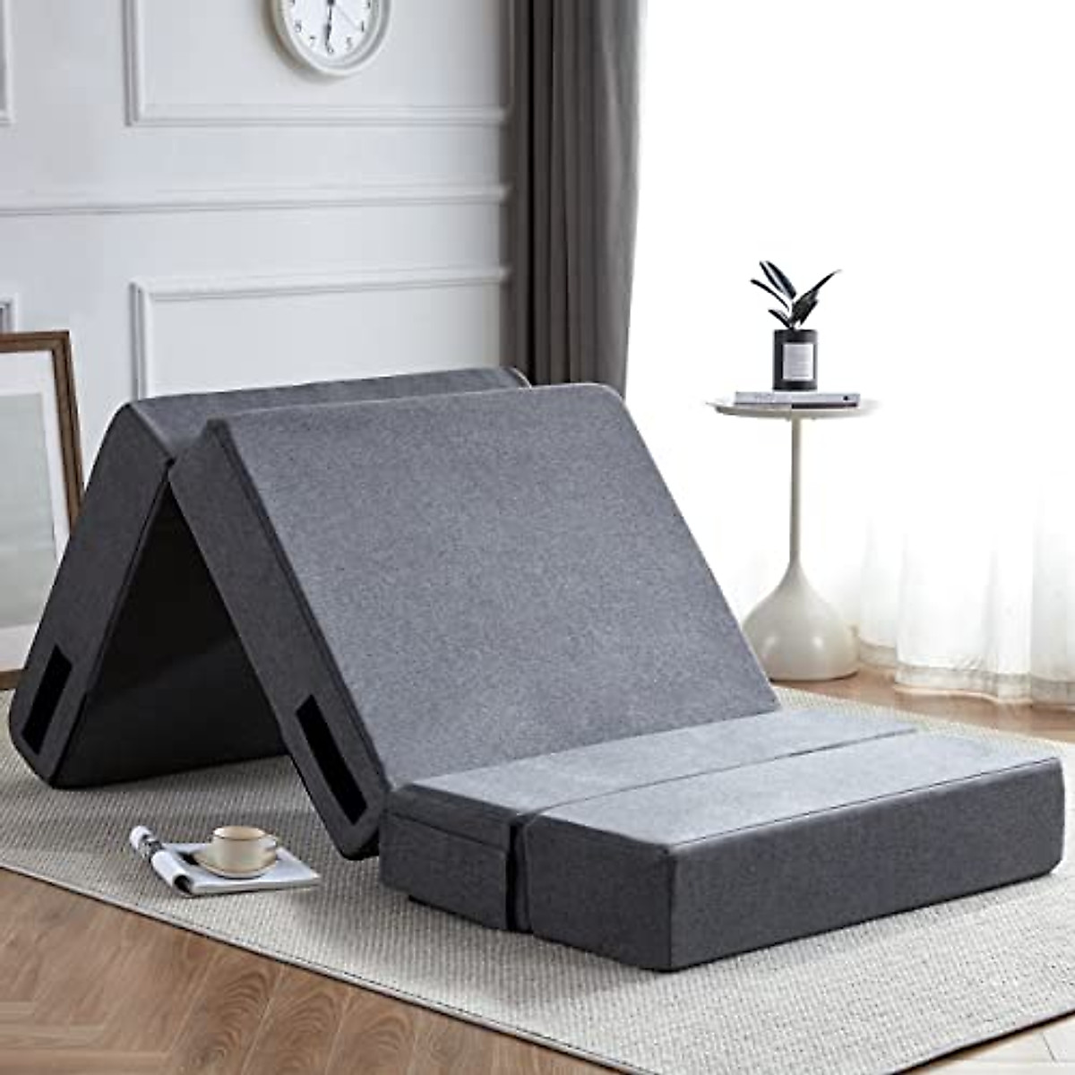 Kingfun Folding Sofa Couch Bed Memory Foam Sleeper Sofa Guest Bed and Fold Out Chair Bed,Living Room, Bedroom, Washable Cover Twin Size, Dark Grey