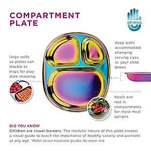 Ahimsa Stainless Steel Balanced Bites Plate | 1 x Divided Plate | Toddler Dishware | No Plastic | 100% BPA Free | Dishwasher Safe (Iridescent Blue)