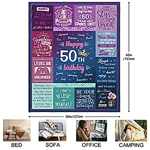 50th Birthday Gifts For Women 50"x60" Blanket, 50th Birthday Gift Ideas, 50 Birthday Gifts For Women, 50 Year Old Gifts For Women, 50th Birthday Decorations Women, 50th Bday Gifts Women Throw Blankets