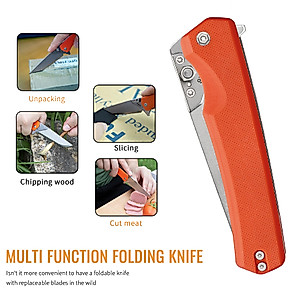 9TiEDC Folding Pocket Flipper Knife, 4pcs Replaceable Blades, 3.5" 440 Steel Blade G10 Handle EDC Knife with Pocket Clip for Men Women, Sharp Camping Survival Hiking, Outdoor or Indoor Carry Knives