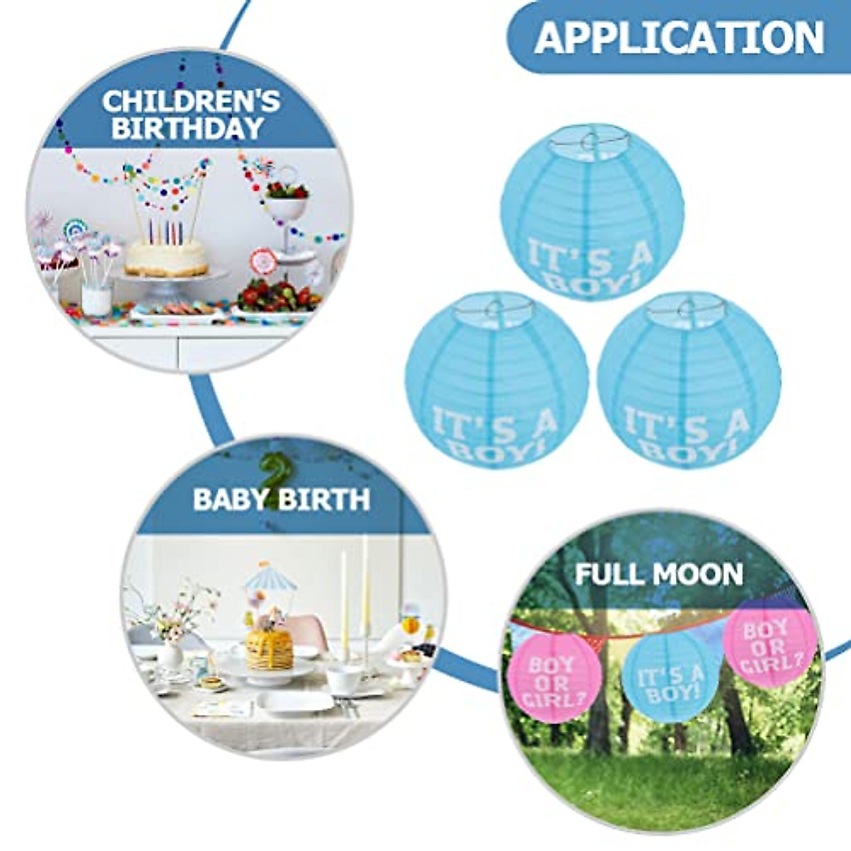 Gadpiparty Gender Reveal Hanging Ornament 3Pcs Party Paper Lanterns Baby Shower Lanterns Round Folding Lanterns Its a Boy Lanterns Birthday Party Hanging Decorations (Sky- Blue) Japandi Decor