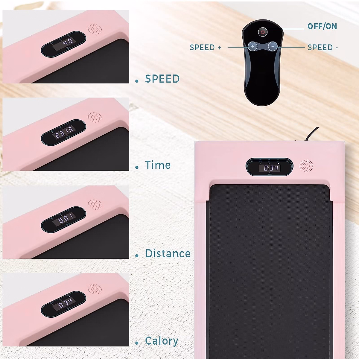 Merax Under Desk Treadmill Quiet, 2 in 1 Walking Pad Treadmill Under Desk for Office Home Use, Portable Desk Treadmill with Remote Control, LED Display for Walking and Jogging, Pink