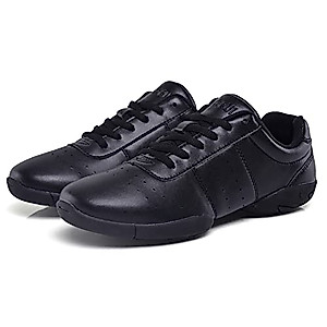 WUIWUIYU Boys Girls Women's Lace Up Aerobics Gymnastics School Cheerleading Dance Sport Shoes Training Sneakers Black Size 13.5