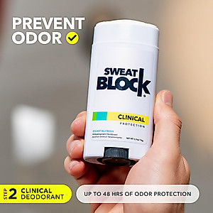 SweatBlock Antiperspirant Deodorant MAXIMUM CLINICAL STRENGTH System for Men & Women - Hyperhidrosis Aid for Excessive Sweating & Underarm Odor - 10 DRIBOOST Wipes + 1 Unisex Deodorant Stick (2.7oz)
