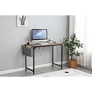 40 Inch Home Office Writing Small Desk Study Computer Desk Simple Style Pc Table Black Metal Frame Brown (40Inch, Brown)