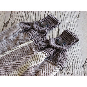 Set of 2 Brown & Tan Doubled Chevron Design Hanging Kitchen Towels with Brown Cotton Crochet Top - Best Quality