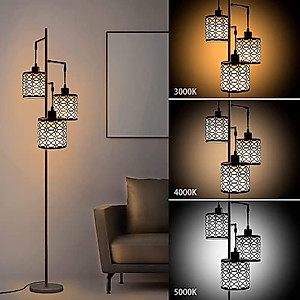 AIGOTEK Dimmable Industrial Floor Lamp with 3-Lights Black Farmhouse Floor Lamps for Living Room, Modern Tall Standing Lamp with Birdcage Shades & Base for Bedroom, Office
