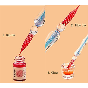 XIAOYU Glass Dip Pen Set, Calligraphy Pen Set, Happy Planet Glass Pen Set, 15-Piece Kit, Crystal Glass Pen & Pen Holder & Cleaning Cup & 12 Bottle Ink, Purple