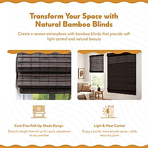 RADIANCE 2208834E Cordless Bamboo Roman Shade Espresso, 34" W X 64" L