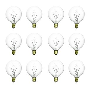 Sunlite 40135 G16 Globe Incandescent Light Bulbs, 25 Watts, Medium Base (E26), 120 Volt, Dimmable, 180 Lumens, Title 20 Approved, 2600K Warm White, Clear, 12 Count