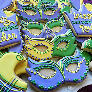 Mardi Gras New Orleans Cookie Cutters 4-Pc. Set Made in the USA by Ann Clark, King Crown, Princess Crown, Mask, Fleur de Lis