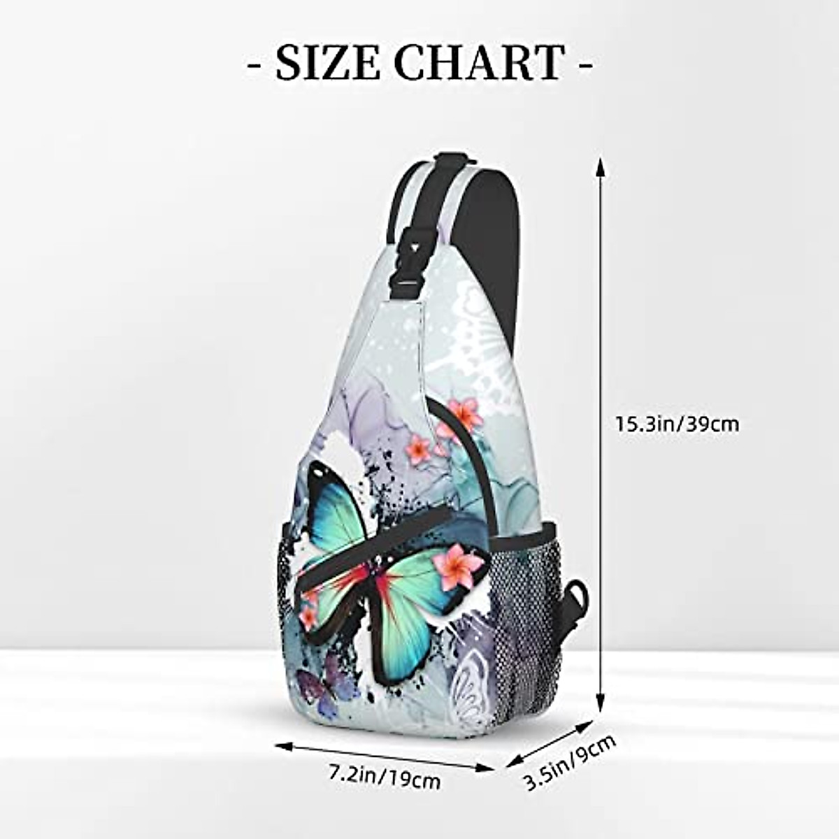 Aswuihz butterfly ink paint flowers Sling Bags Shoulder Backpack Crossbody Men Women Gym Climbing Runners Cycling Travel