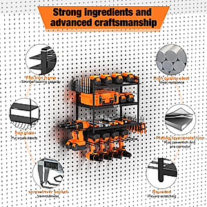 VG1M Power Tool Organizer Wall Mount,Drill Storage Rack Wall Mount,4 Layers Cordless Drill Holder,6 Drill Holder Wall Mount and Garage Racks for Storage,Iron,Black
