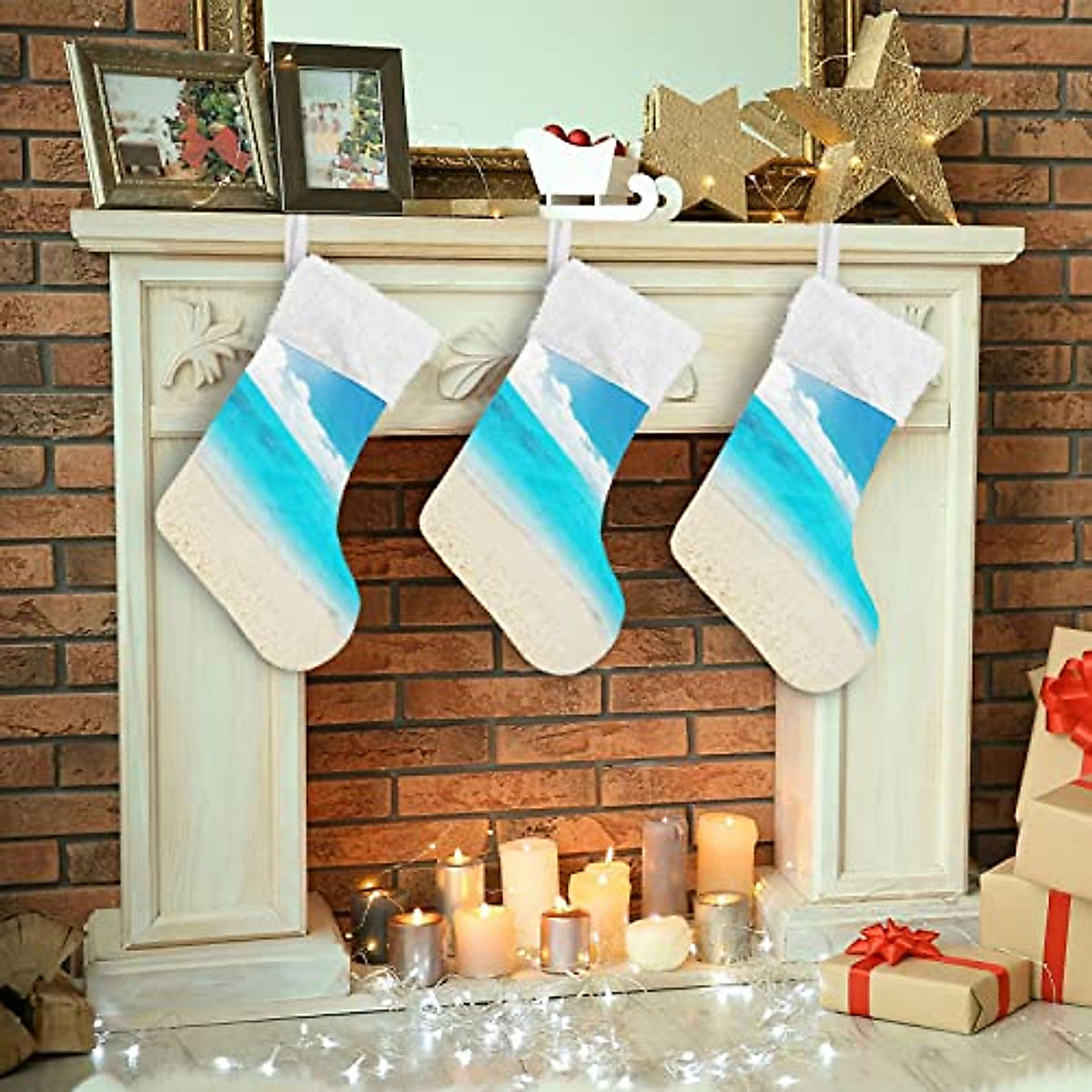 Kigai Christmas Stockings Summer Island Beach Large Candy Stockings Stuffers Kids Cute Xmas Sock Decorations 1PC for Home Holiday Party 12" x18"