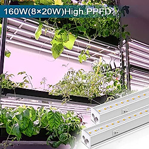 Barrina T5 Grow Lights, Full Spectrum, 4ft 160W (8 x 20W, 1000W Equivalent), LED Grow Light Bulbs, Plant Lights for Indoor Plants, Greenhouse, Plug and Play, Pinkish White, 8-Pack