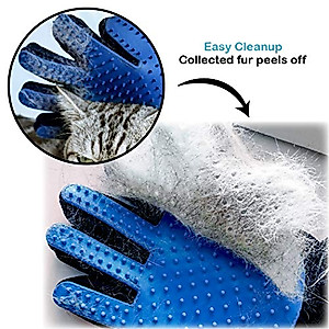 Pets First Dog Grooming Gloves Best Professional Deshedding, Brushing, Cleaning Mitt Tool for Small, Medium or Large Dogs & Cats. Fur & Hair Remover. Prevents Matted Coats. Soft Rubber Bristle Brush