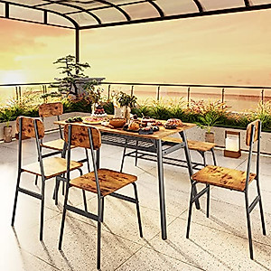 Gizoon 6-Piece Dining Table Set for Home, Kitchen, Dining Room with Storage Racks, Rectangular Kitchen Table with Bench, 4 Chairs, Steel Frame, Brown