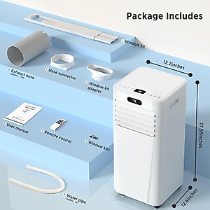 ZAFRO 8,000 BTU Portable Air Conditioners Cools up to 350 Sq.ft, Portable AC Unit Built-in Cool, Dehumidifier, Fan Modes, Room Air Conditioner with Remote/Installation Kits, White