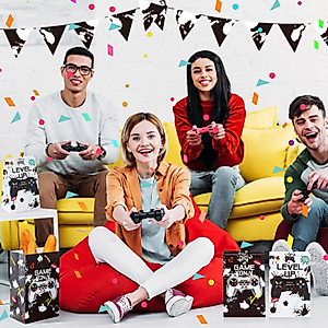 30 Pcs Video Game Party Paper Bags Gaming Party Favors Gift Bags Gamer Theme Party Goodie Bags Boys Birthday Party Decorations Treat Candy Bags with 30 Stickers (White, Black)