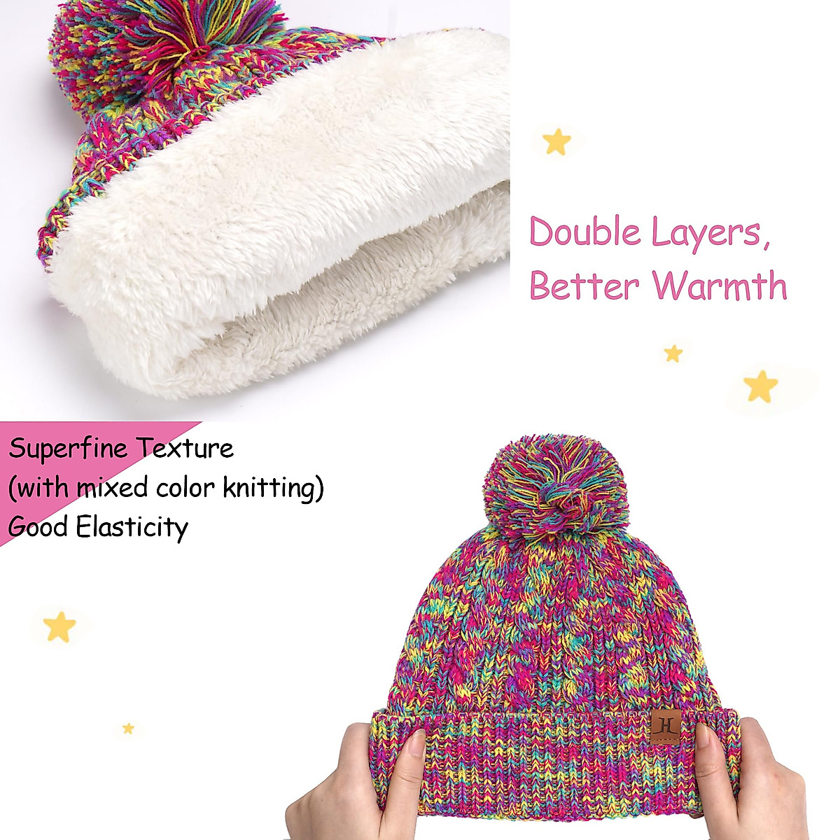 Kids Toddler Winter Hats Touchscreen Scarfs Gloves Set Pompom Beanie Caps Neck Warmer with Fleece for 5-8 Years Old Baby Girls Boys Gifts