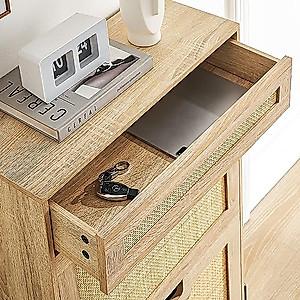 GAOMON Natural Rattan 2 Flip Door with 1 Drawer Shoe Rack Storage Cabinet, Shoe Cabinet Organizer Freestanding with 3-Tier Adjustable Shelves for Entryway, Entrance Hallway (2 Flip Doors, Oak Color)