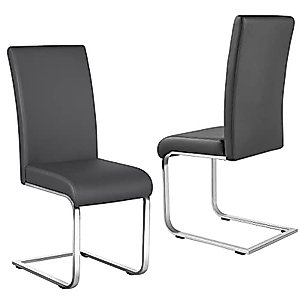 Yaheetech Dining Chairs Leather Upholstered Dining Side Chairs High Back Dining Room Chairs Metal Home Kitchen Furniture Modern 2PCS, Gray