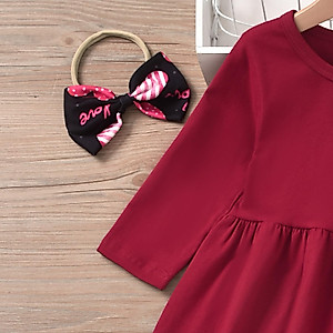 fioukiay Girls Valentine's Day Clothes Outfit Toddler Girl Ruffle Love Heart Top with Trim Legging Set (Wine Heart, 7-8 Years)