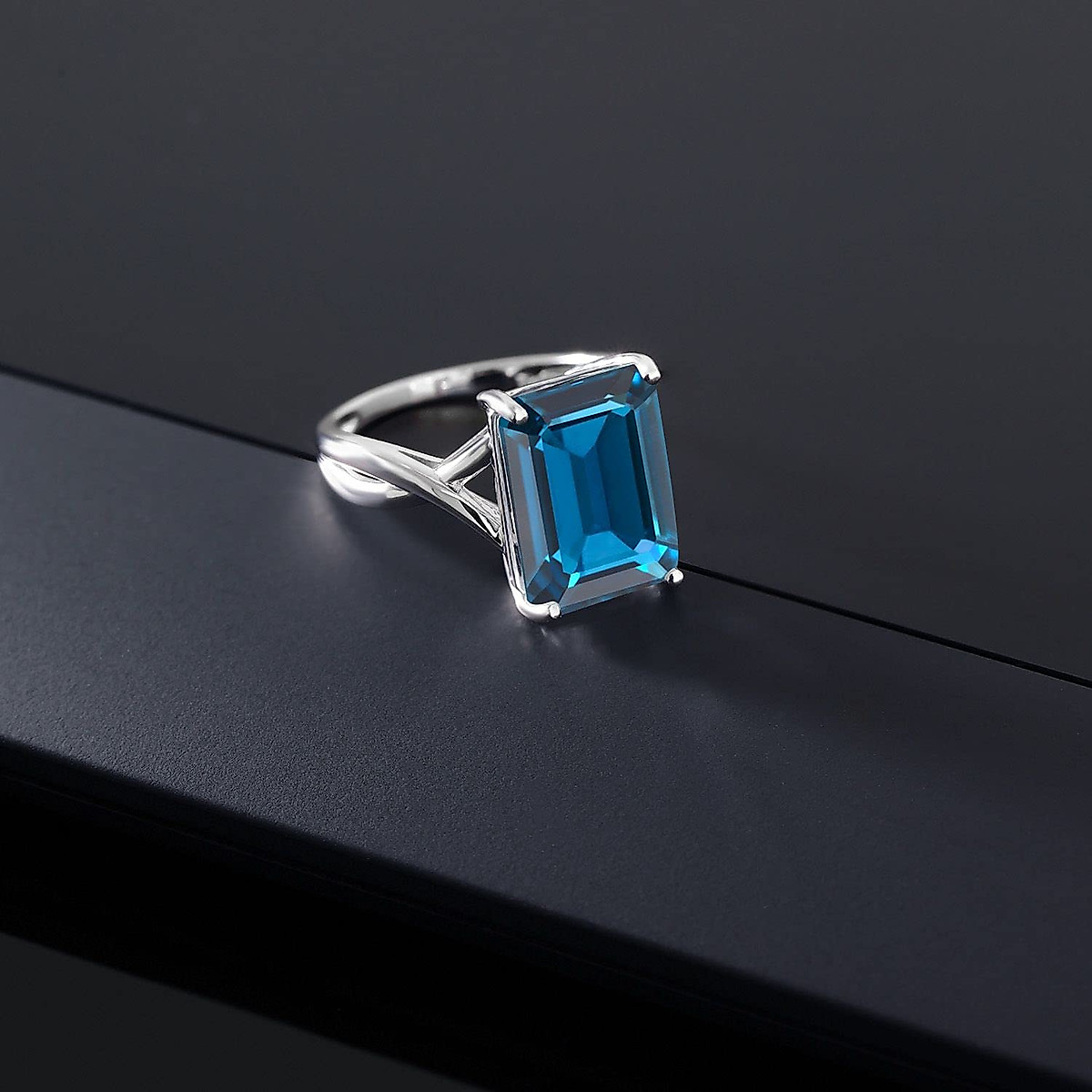 Gem Stone King 10K White Gold Gemstone Birthstone Engagement Ring | Emerald Cut 14X10MM | Wedding Engagement Anniversary Promise Ring For Women | Available In Size 5-9