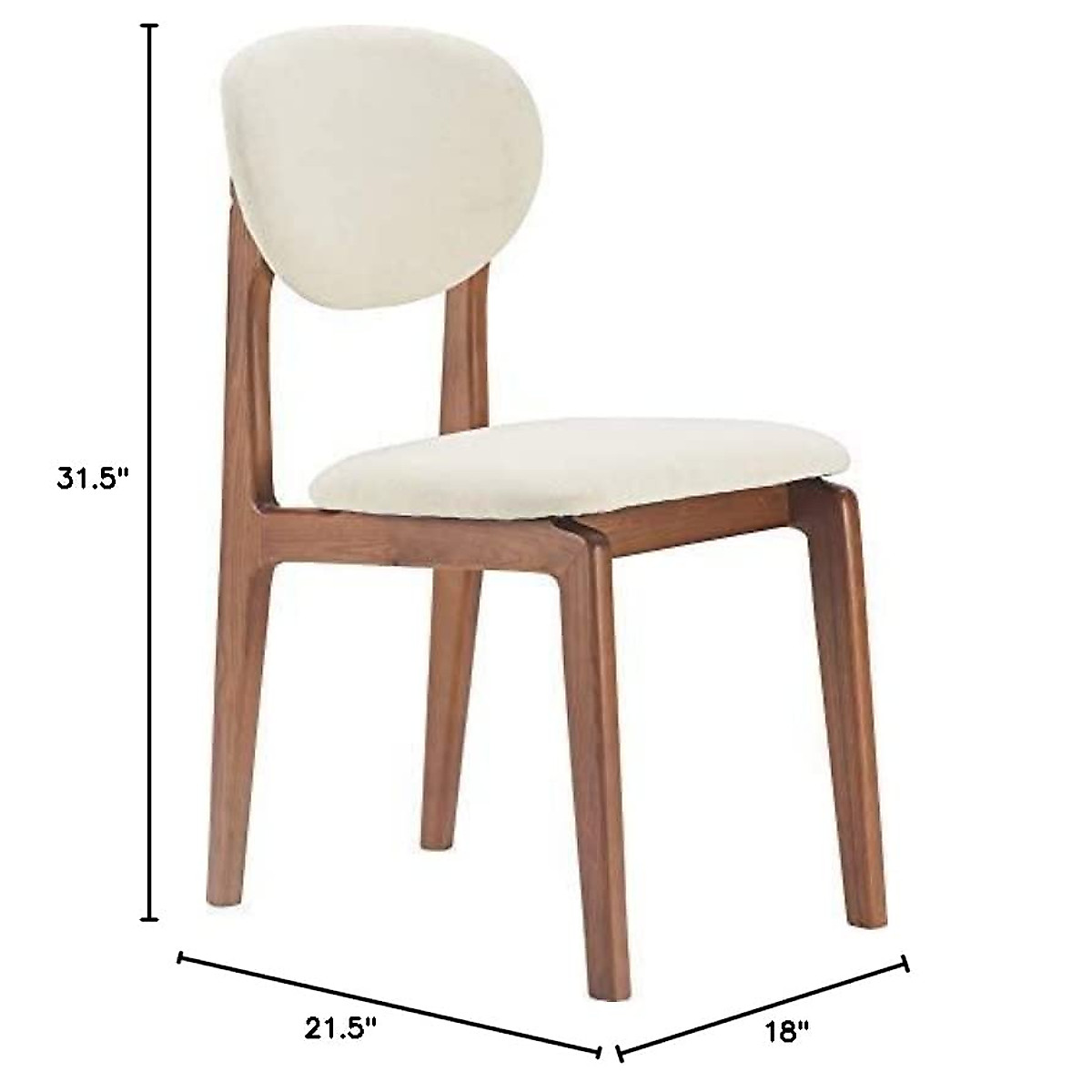 Elle Decor Coralie Mid-Century Modern Upholstered Dining Chair, Walnut-Stained Wood and Tapered Legs, Buttercream
