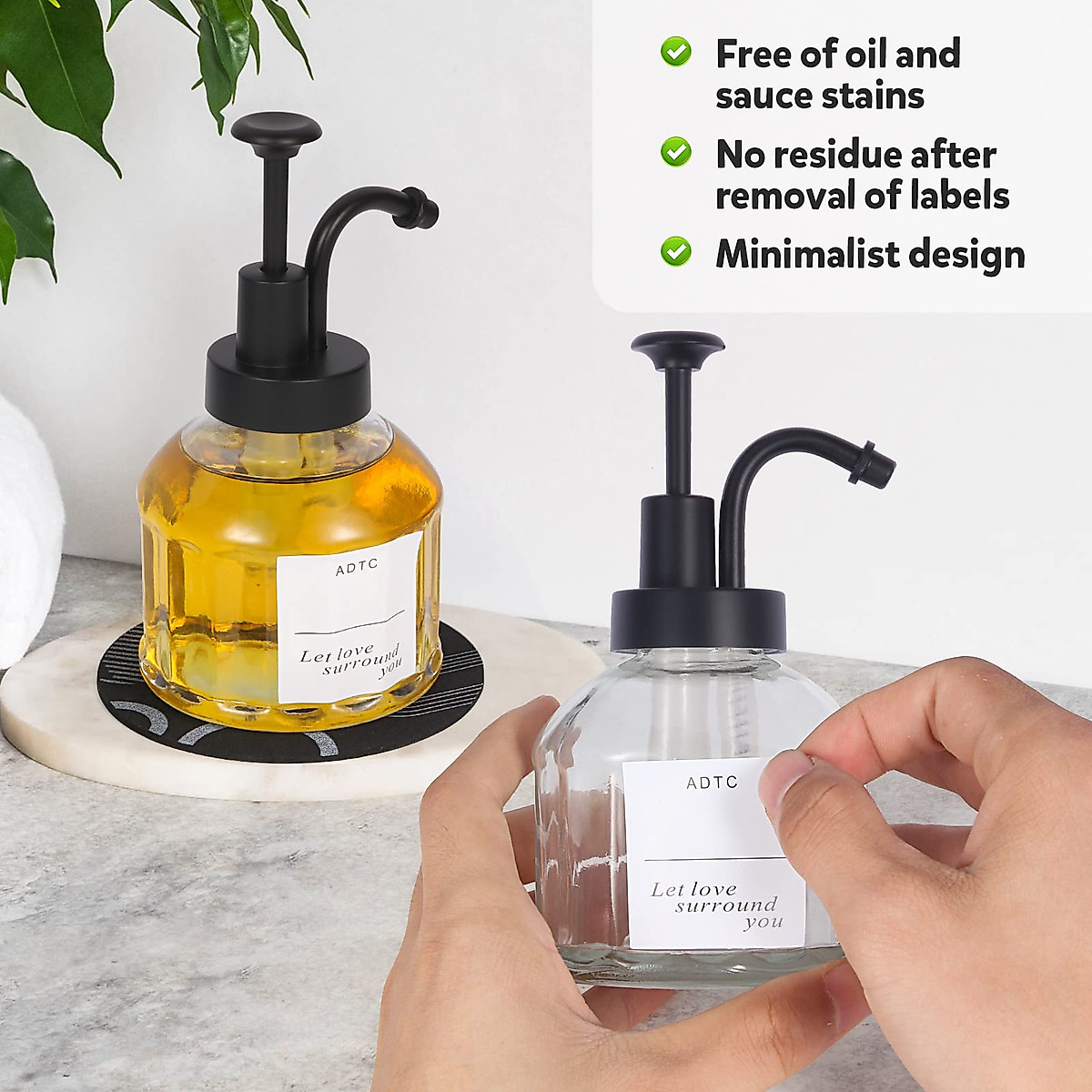 ADTC Coffee syrup dispenser,Syrup dispenser,Glass syrup bottle with pump,Concentrated juice glass bottle,Olive oil bottle,coffee bar,home bar,6.7 oz,Black