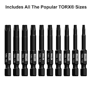 TORX Bit Set, Railer 10-Piece 6 Point TORX Screwdriver Bit Set. S2 Steel Impact Driver T10 T15 T20x2 T25x2 T27 T30x2 T40 Torx Star Bits