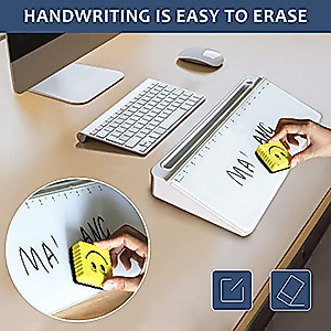 Desk Whiteboard Dry Erase Glass Whiteboard with 15“ Ruler Marker,Tilted Notepad Computer Keyboard Stand with White Dry Erase Board Surface, Desktop White Board to-do List Memo Notepad,White