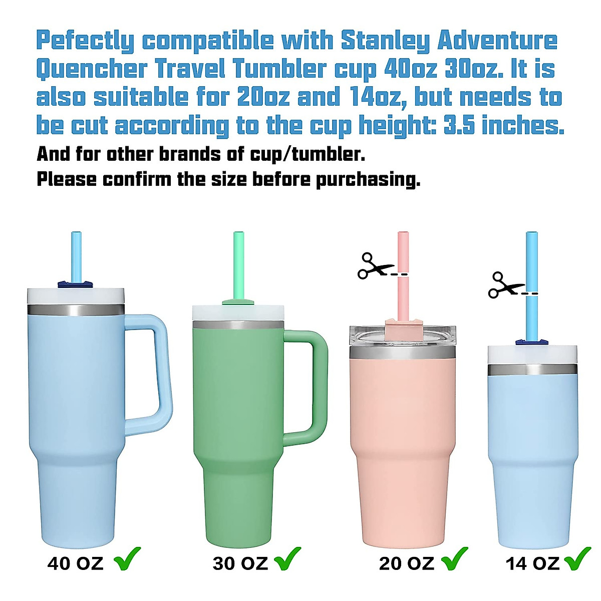 Silicone Straw Replacement for Stanley 40 oz 30 oz Tumbler Cup, 6 Pack Reusable Straws with Cleaning Brush for Stanley Adventure Quencher Travel Tumbler, Straw for Stanley Accessories