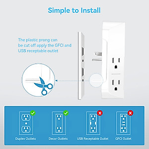 Surge Protector, Outlet Extender with 6 Outlets and 4 USB Ports (1 USB C PD20W), BESTEK 2100 Joules Power Strip 3 Sided Multi Plug Outlet for Wall Mount