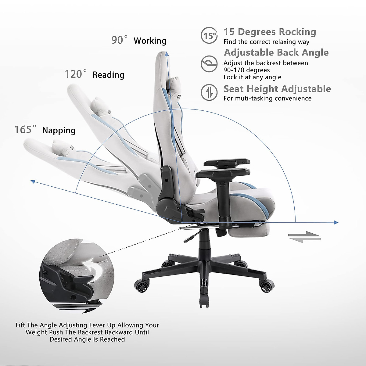 Dowinx Gaming/ Office Chair Breathable Fabric with Pocket Spring Cushion and 4D Armrests, High Back Ergonomic Computer Chair with Massage Lumbar Support Task Chair with Footrest Grey
