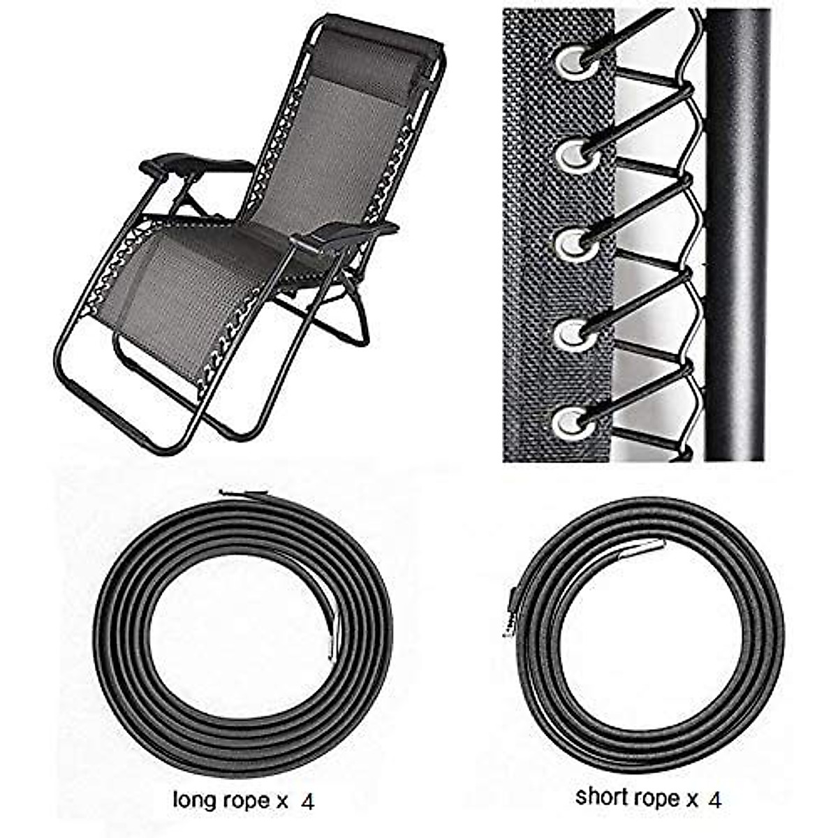 Gizhome Universal Replacement Cords for Zero Gravity Chair(8 Cords), Replacement Laces for Zero Gravity Chairs, Zero Gravity Recliner Repair Tool for Lounge Chair, Bungee Chair Cord - Black