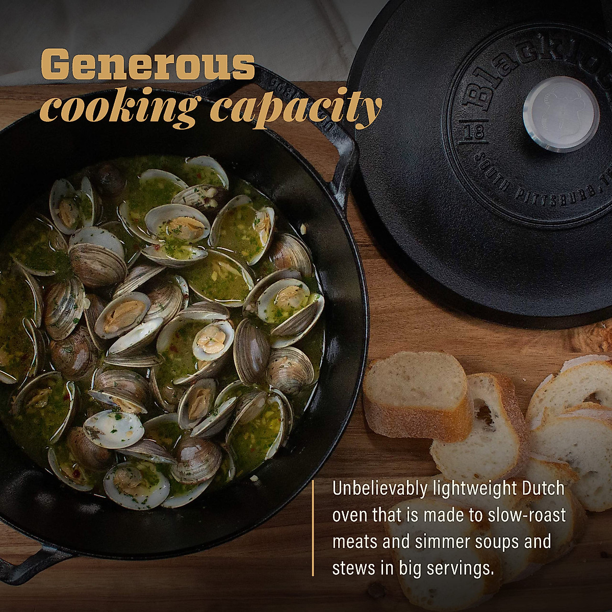 Lodge Blacklock 5.5 Qt Triple Seasoned Cast Iron Dutch Oven - 5.5 Qt Capacity - Nonstick Finish - Cast Iron Dutch Oven with Lid - Cast Iron Cookware